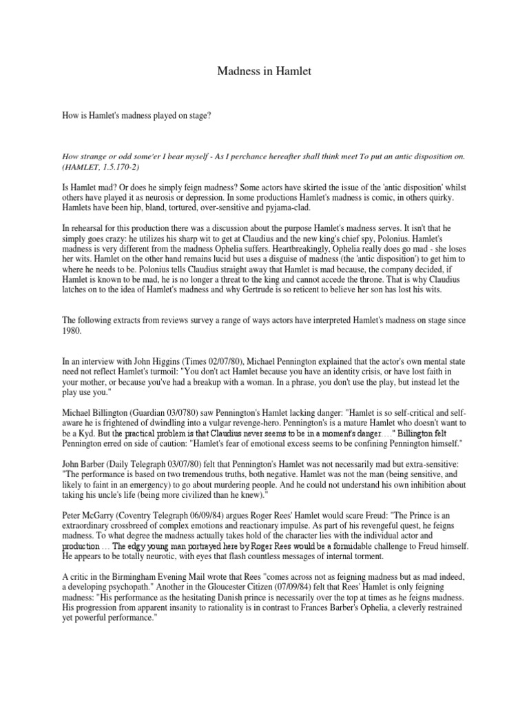 Madness in Hamlet | PDF | Hamlet | Psychology