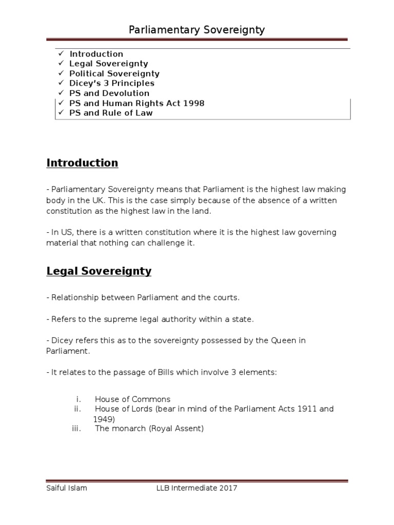 Parliamentary Sovereignty | PDF | Parliament Of The United Kingdom ...