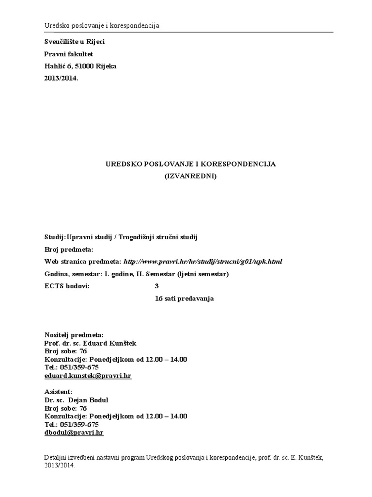 Izvanredni - Uredsko Poslovanje | PDF