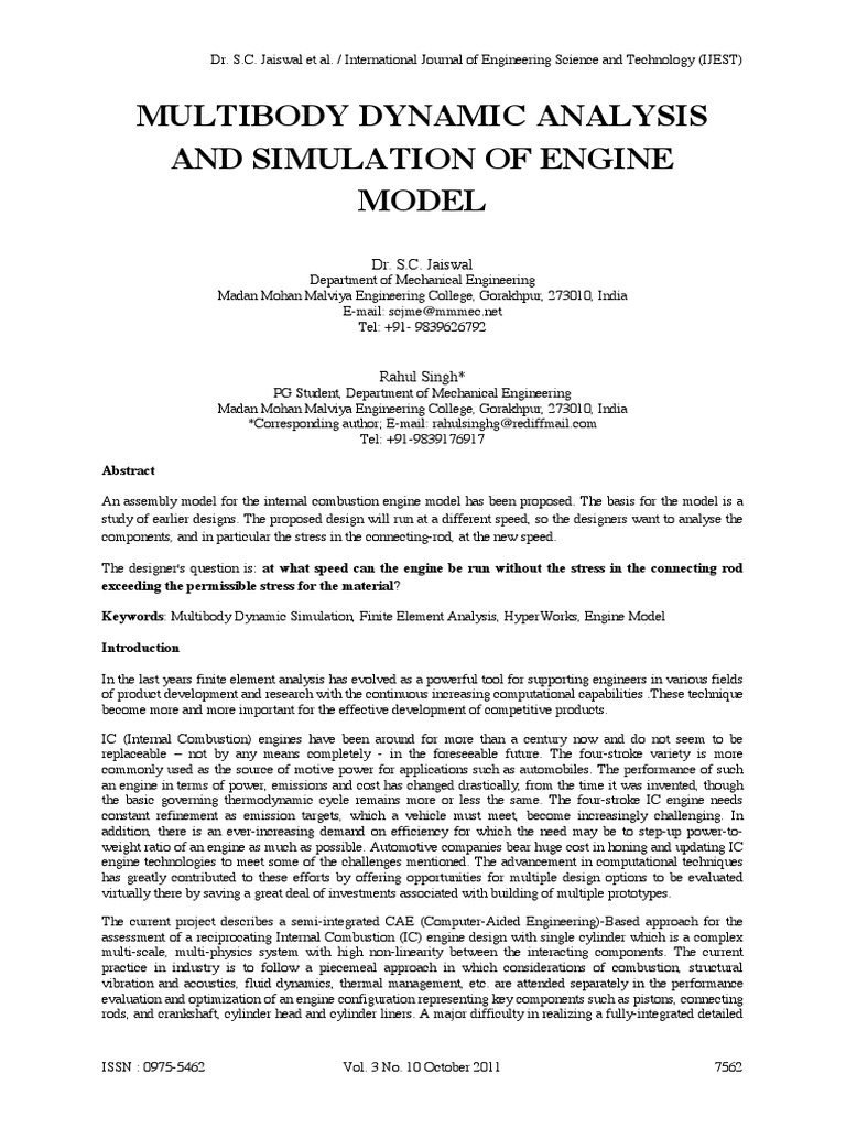 Multibody Dynamic Analysis and Simulation of Engine Model | PDF ...