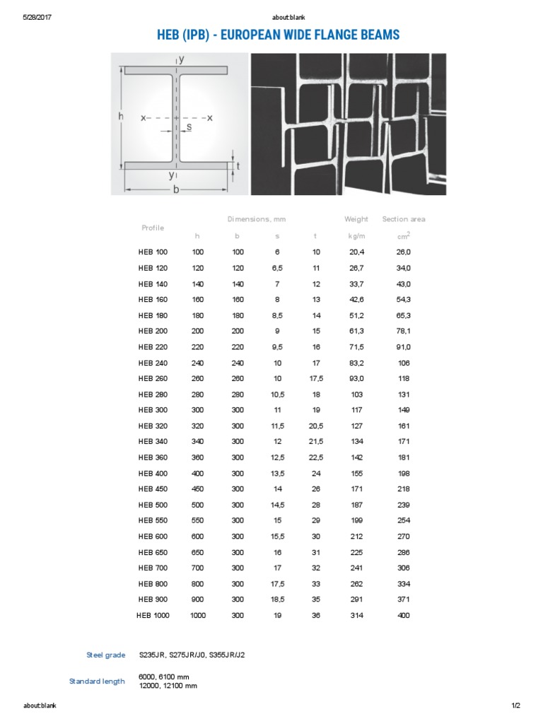 HEB Beam Dimensions and Specifications | PDF | Mechanical Engineering ...