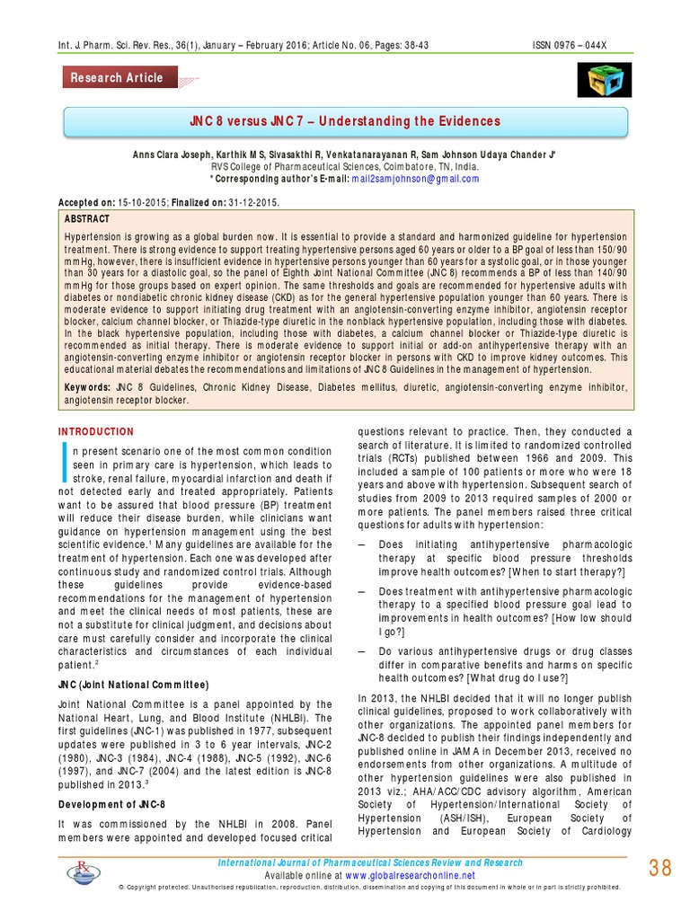 JNC 8 Versus JNC 7 - Understanding The Evidences: Research Article ...