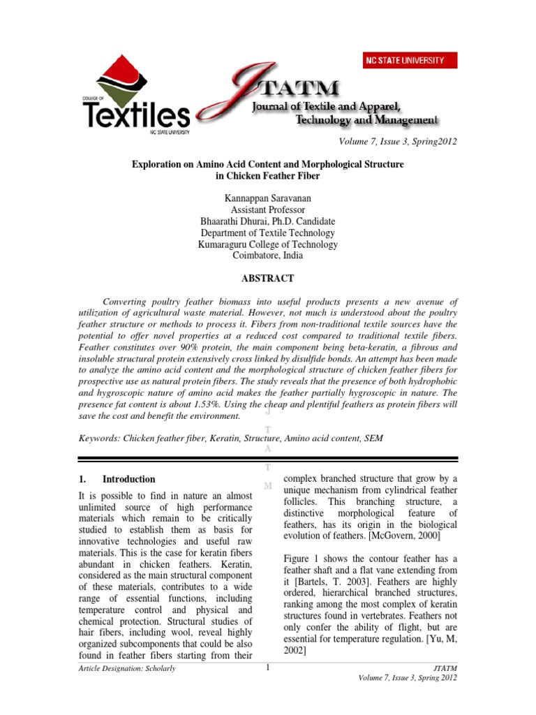 Chicken Feather Fiber Structure and Amino Acid Content | PDF | Alpha ...