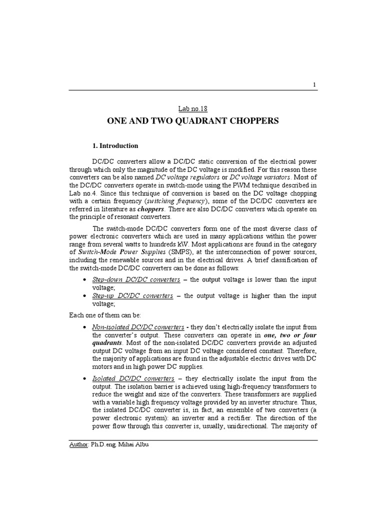 One and Two Quadrant Choppers: Quadrants. Most of The Non-Isolated DC ...