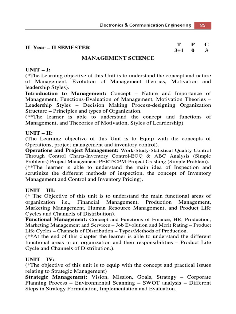 MANAGEMENT SCIENCE Syllabus | PDF | Strategic Management | Enterprise ...