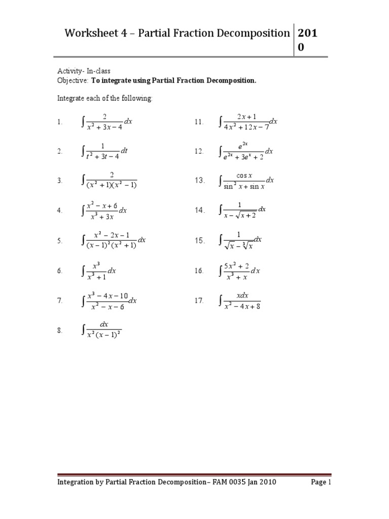 Worksheet 4-Intergration Jan 2010 | PDF | Algebra | Numerical Analysis