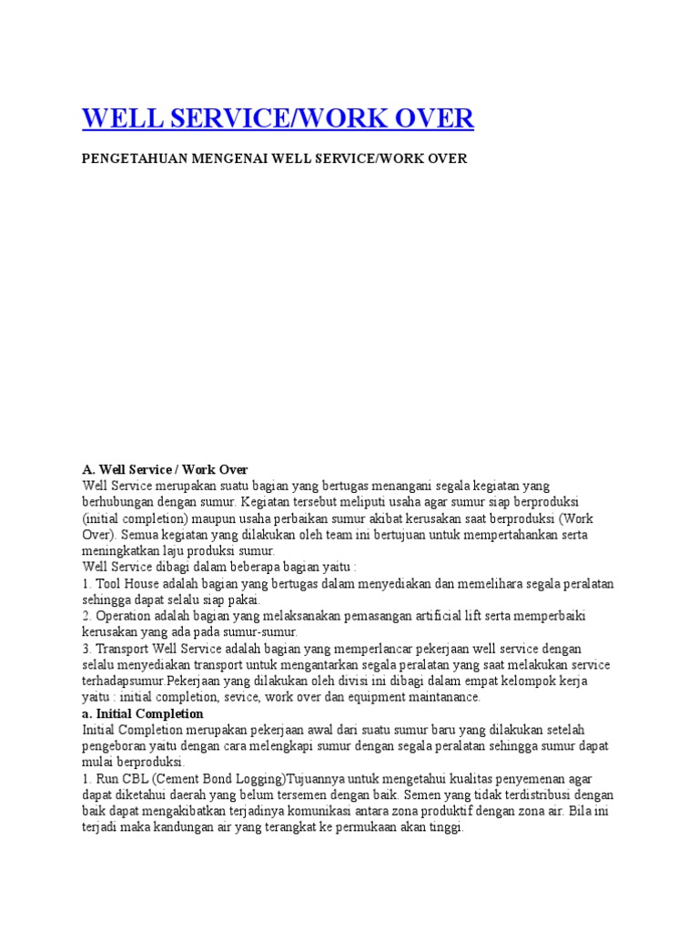 Well Service Dan Work Over | PDF