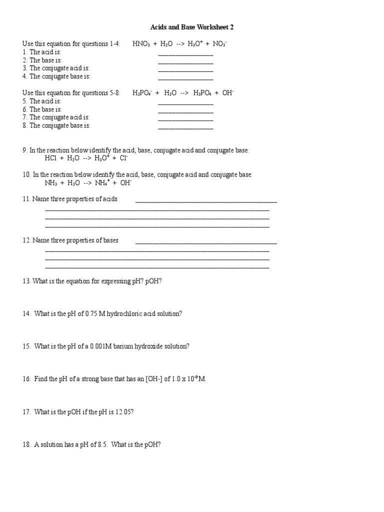 Acid Base Worksheet 2 | PDF | Acid | Ph