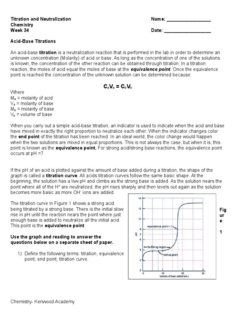 Titration and Neutralization WKST | Download Free PDF | Titration ...