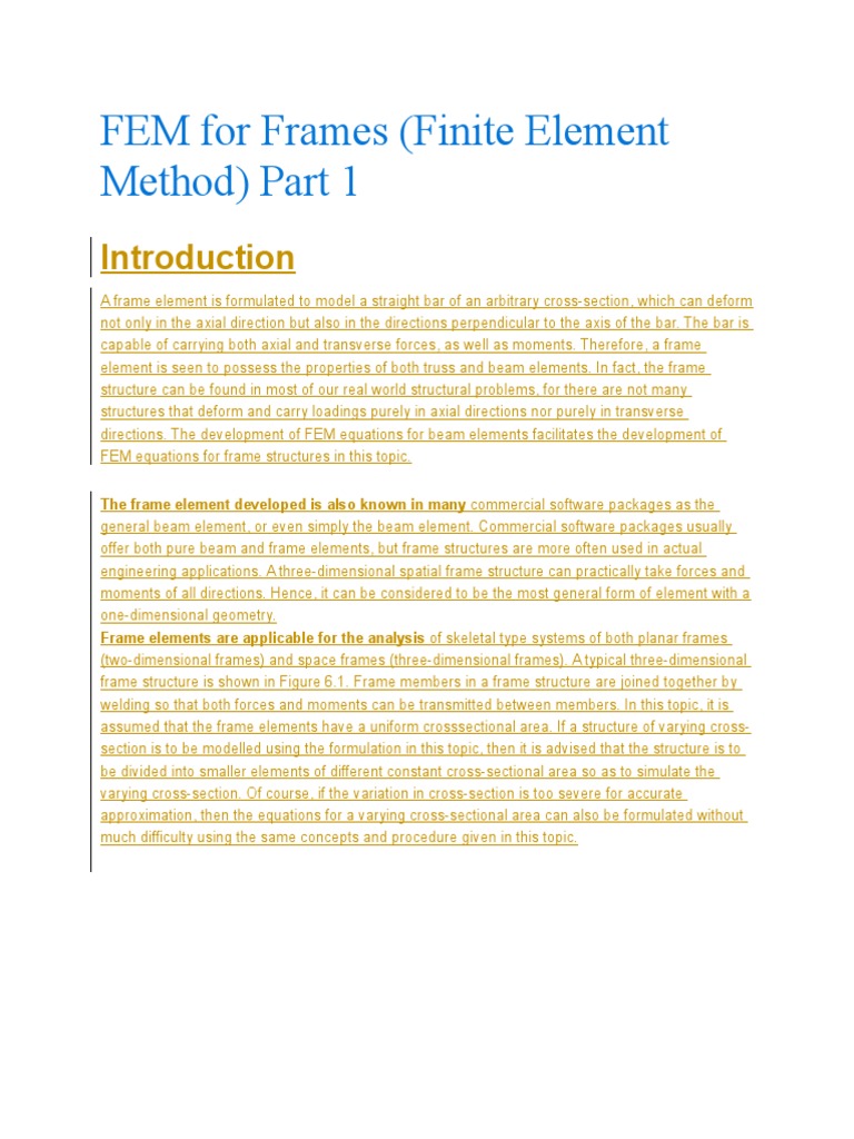 FEM For Frames | PDF | Cartesian Coordinate System | Finite Element Method