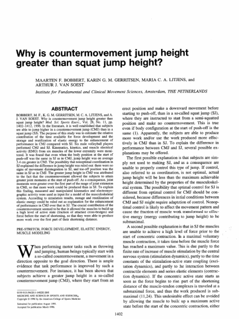 Why Is Countermovement Jump Height Greater Than Squat Jump Height | PDF