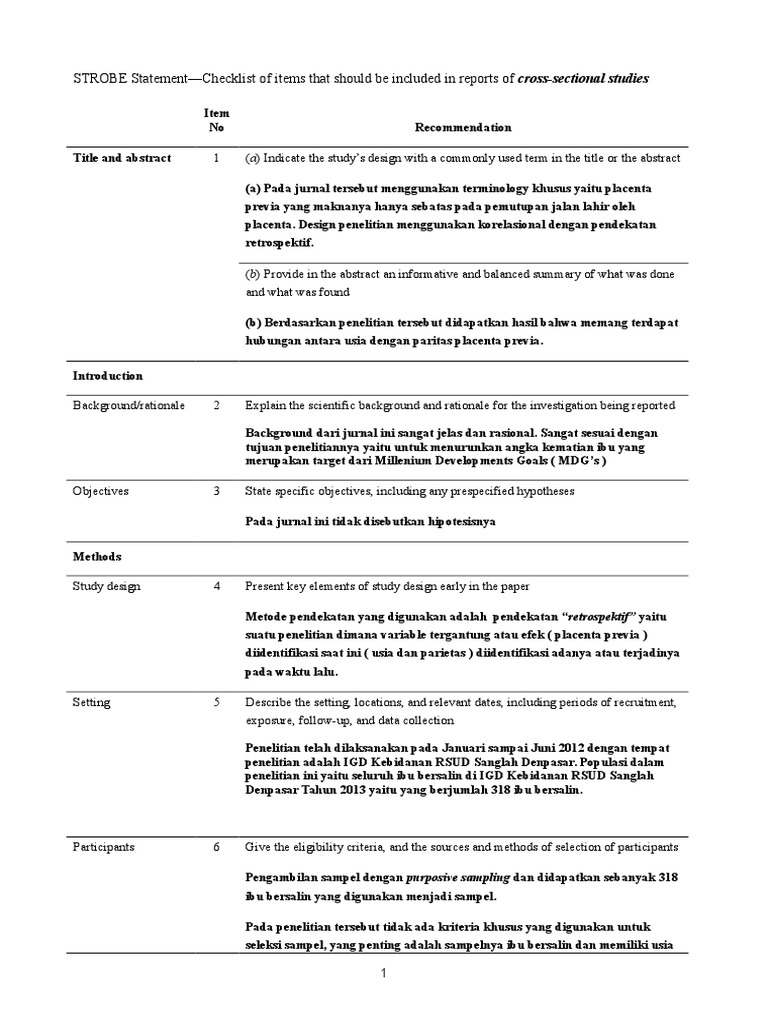 STROBE Checklist Cross-Sectional | PDF | Perancu | Risiko Relatif