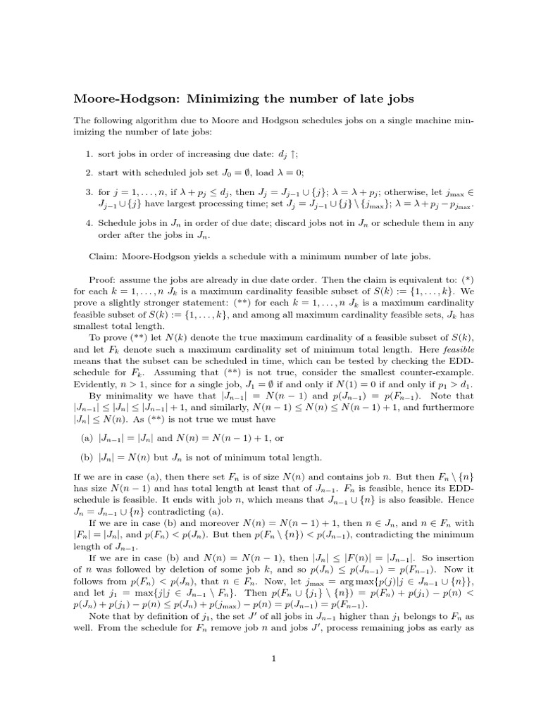 Moore-Hodgson: Minimizing The Number of Late Jobs | PDF | Algorithms ...