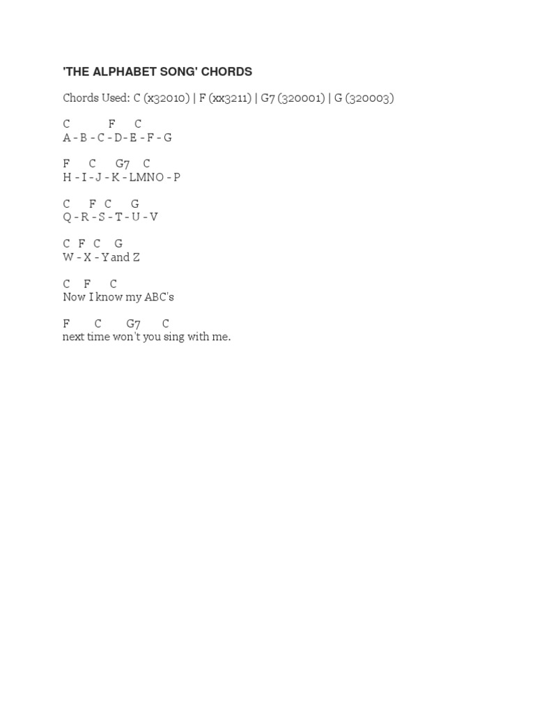 Alphabet Song Chords Guide | PDF