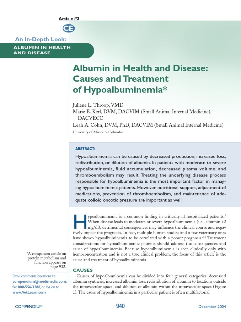 Albumin in Health and Disease: Causes and Treatment of Hypoalbuminemia ...
