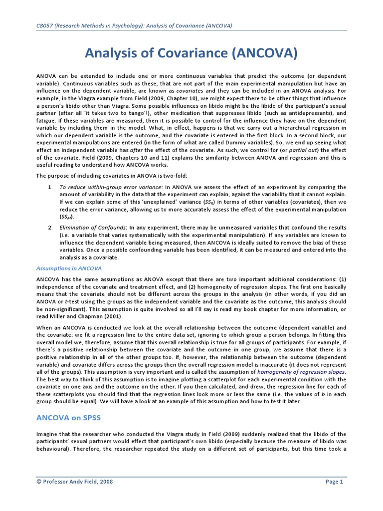 Analysis of Covariance (ANCOVA) | PDF | Analysis Of Covariance ...