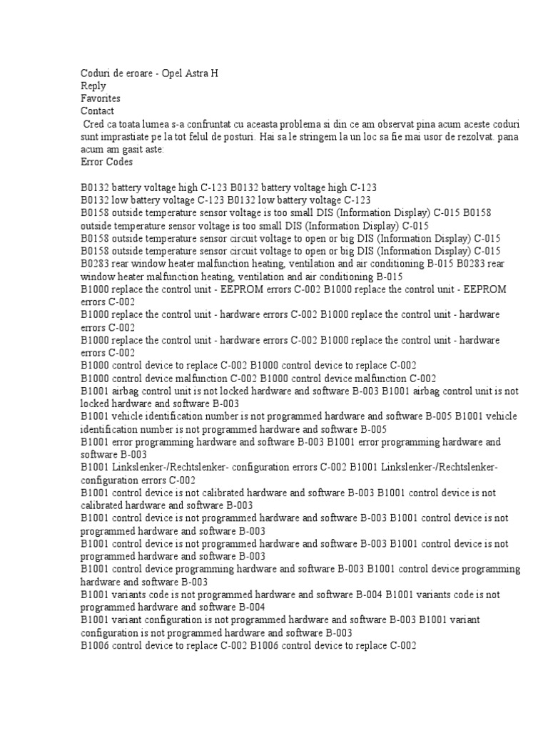 Coduri de Eroare Astra H | PDF | Throttle | Fuel Injection