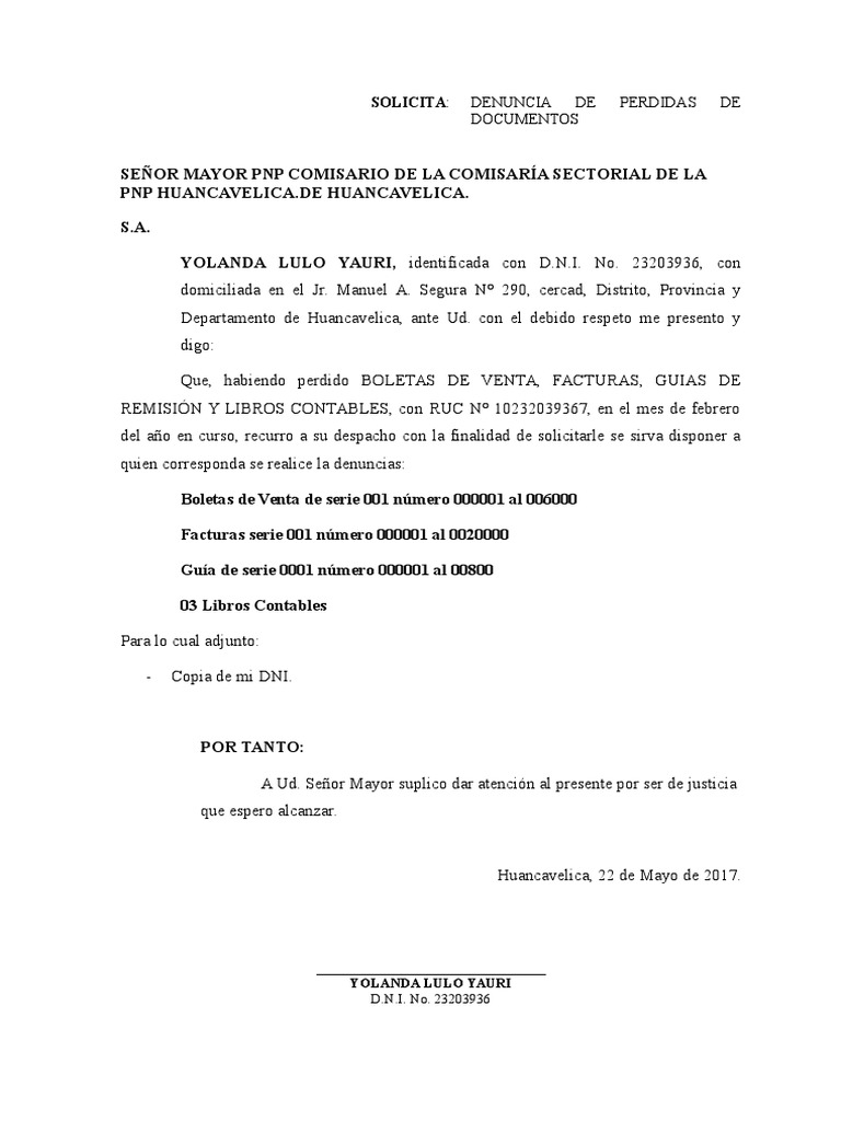 SOLICITUD Perdida de Documentos | Gobierno y personalidad | Autenticación