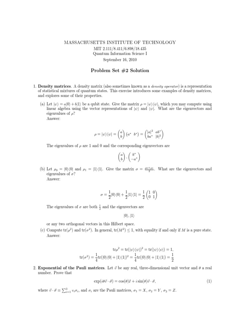 Ps2solutions PDF | PDF | Eigenvalues And Eigenvectors | Modern Physics