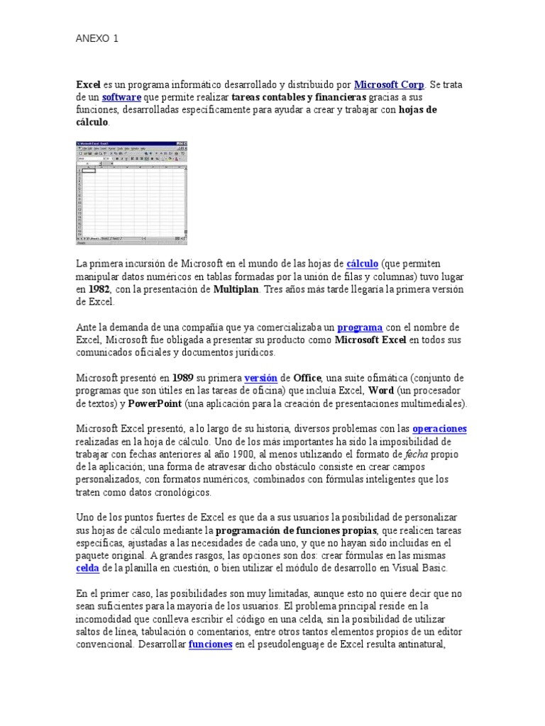 Significado y uso de Anexo 1 en Excel | PDF | Microsoft Excel | Áreas ...