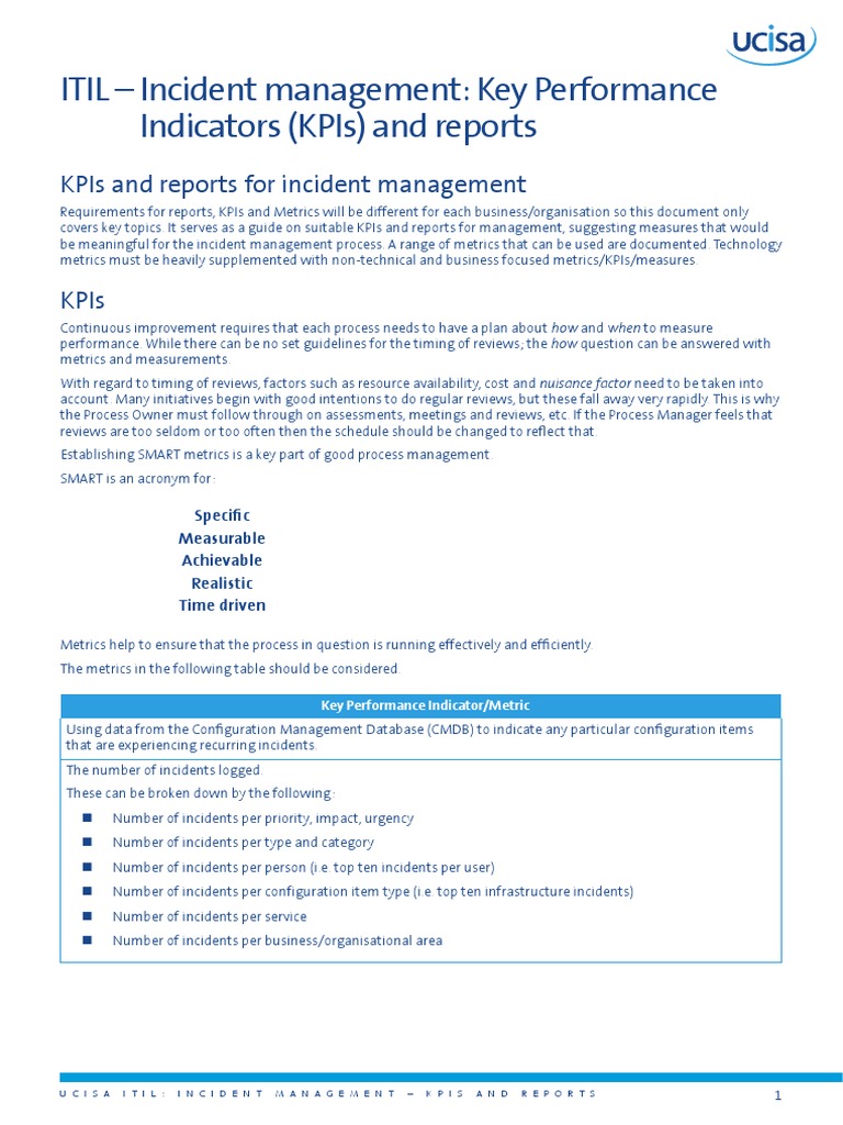 ITIL_IM KPIs and Reports PDF | Performance Indicator | Incident Management