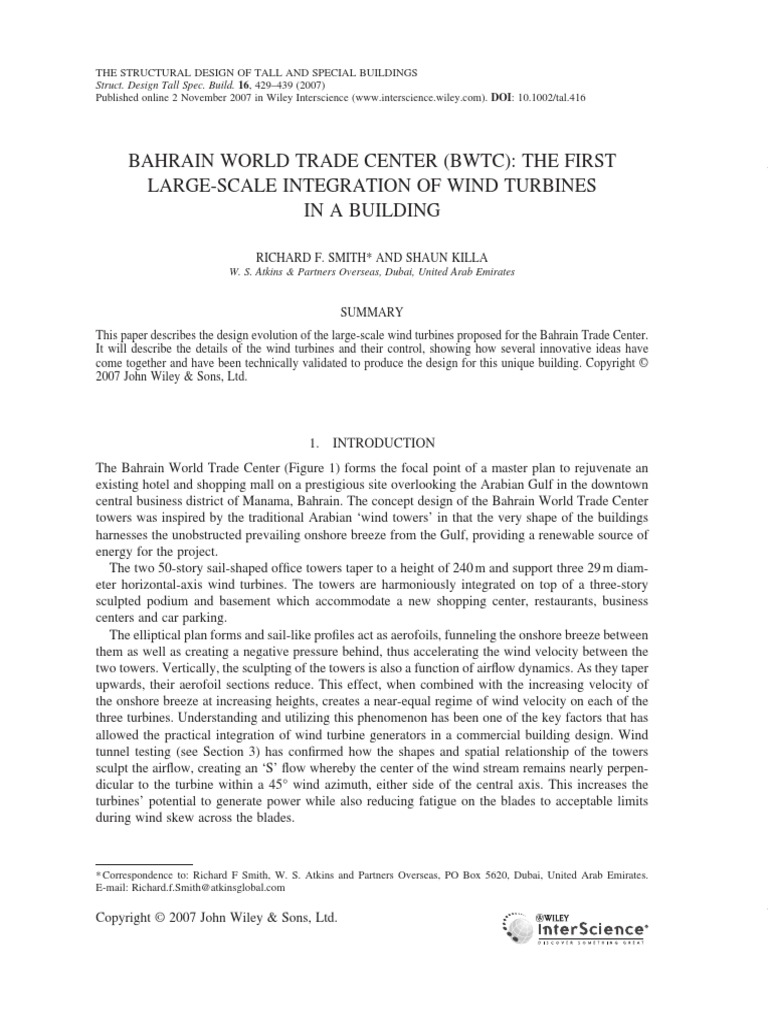 Bahrain World Trade Center | PDF | Wind Power | Wind Turbine