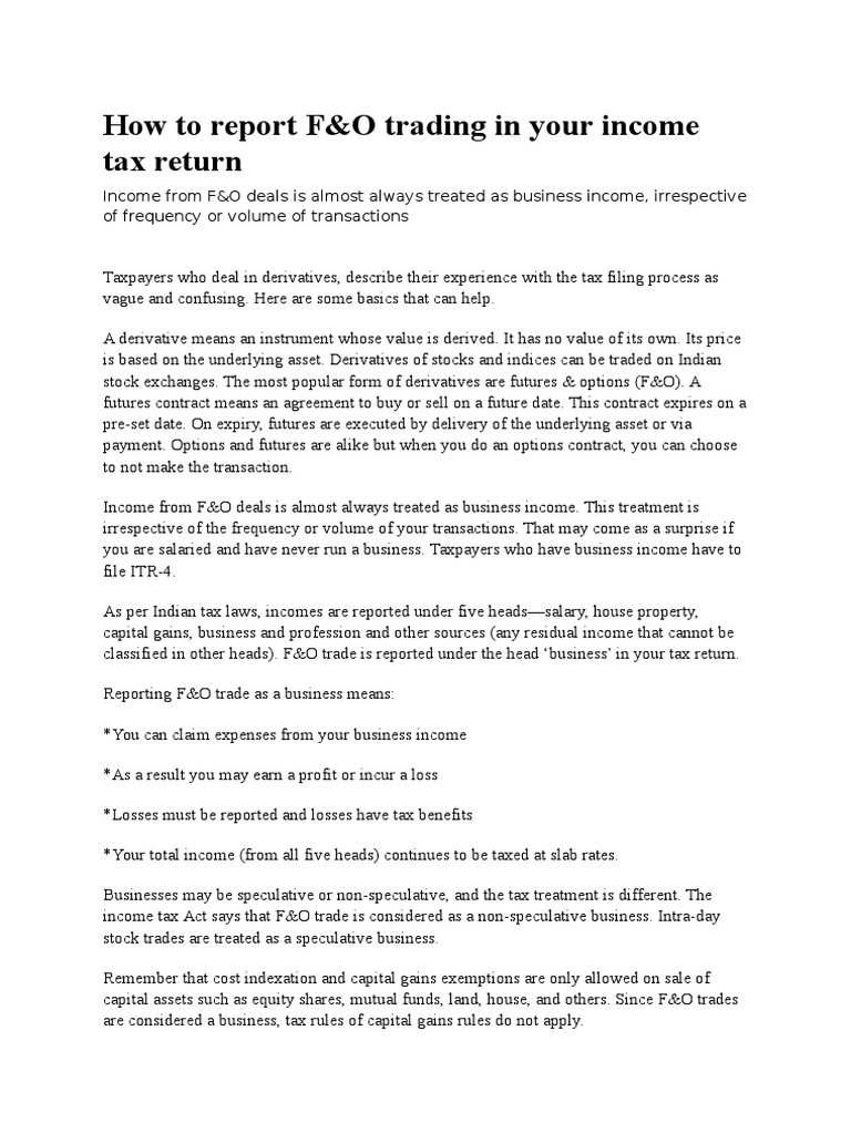 Tax FnO | Capital Gains Tax | Expense