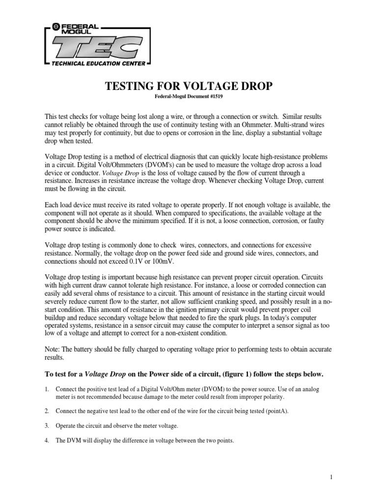 Testing For Voltage Drop: To Test For A Voltage Drop On The Power Side ...