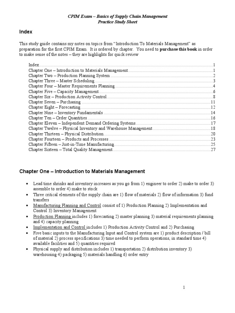 APICS CPIM &CSCP Arnold BOOK Notes | PDF | Inventory | Forecasting