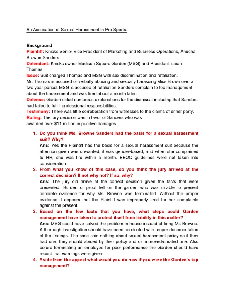 An Accusation of Sexual Harassment in Pro Sports Case | PDF | Sexual ...