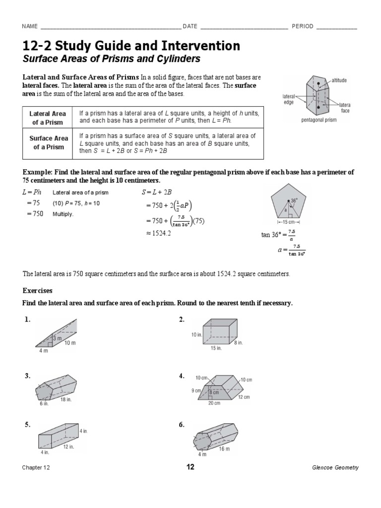 12-2 Prisms and Cylinders | PDF | Area | Elementary Mathematics