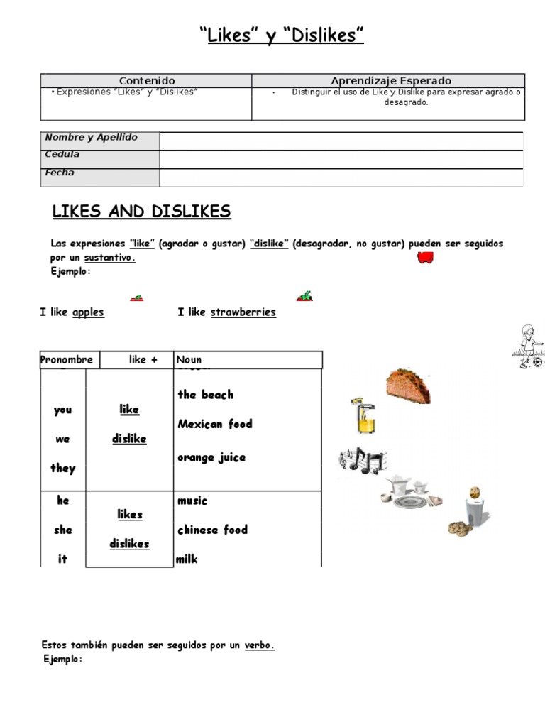 Likes and Dislikes in English and Spanish | PDF | Onomastics | Languages