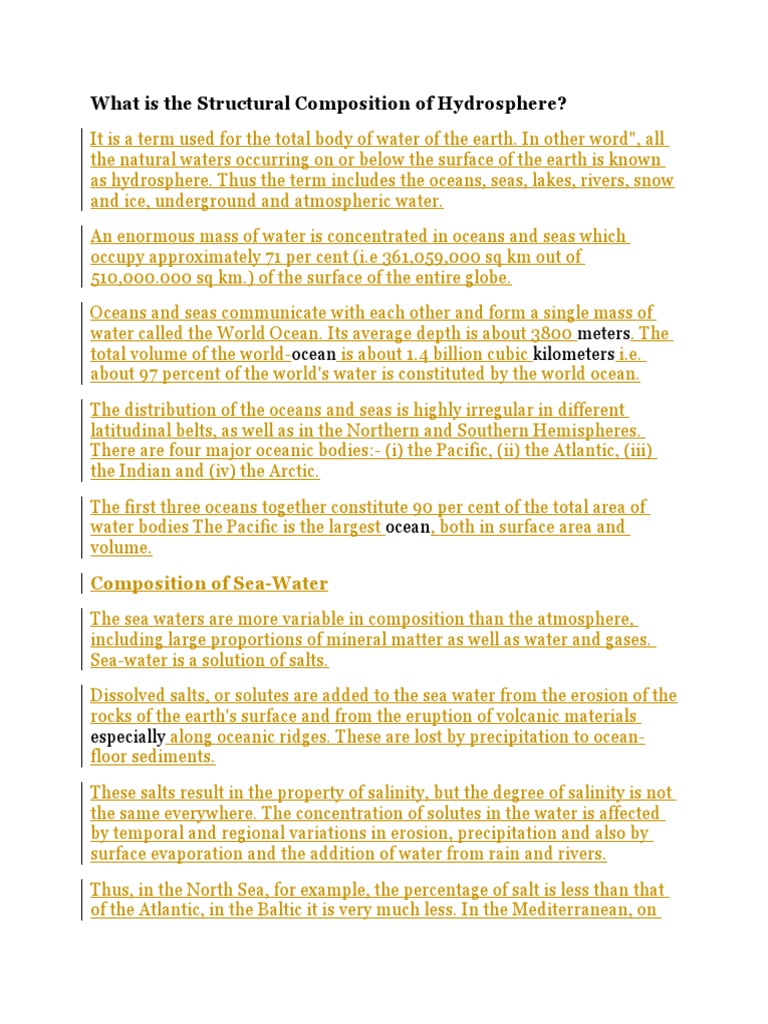 What Is The Structural Composition of Hydrosphere | PDF | Oceans | Earth