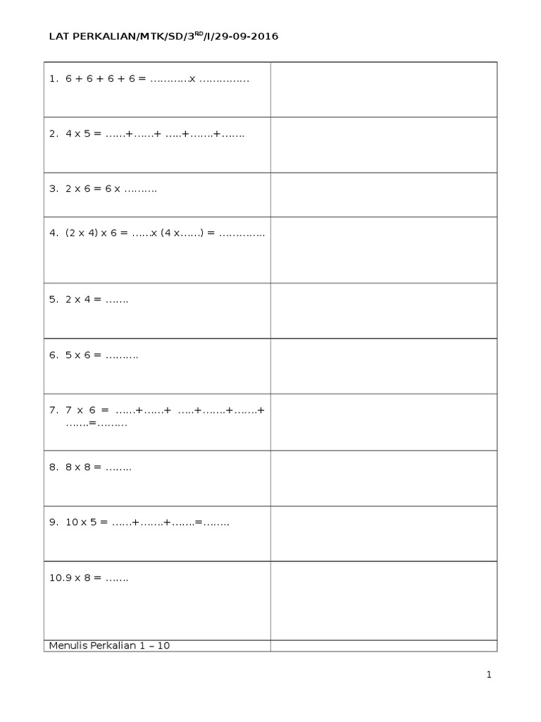 Lat Perkalian/Mtk/Sd/3 /I/29-09-2016 | PDF