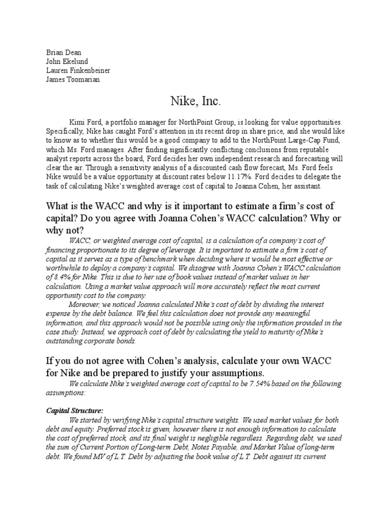 Nike WACC Analysis | PDF | Cost Of Capital | Capital Asset Pricing Model