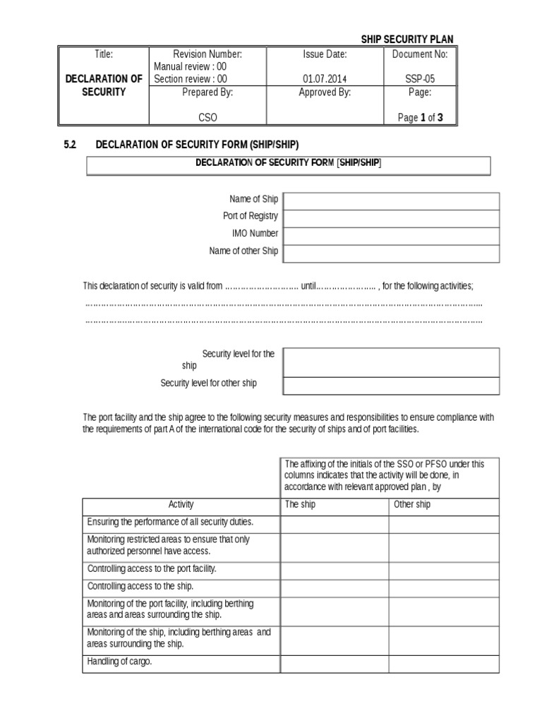 13 Declaration of Security (Ship-Ship) | Government Information ...