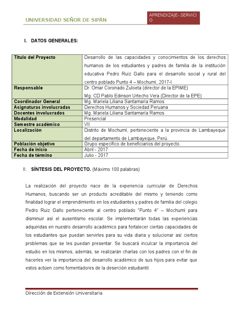 Proyecto Derechos Humanos Uss | PDF | Aprendizaje | Maestros