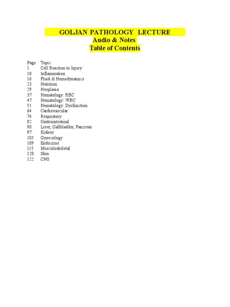 GOLJAN PATHOLOGY LECTURE NOTES | PDF