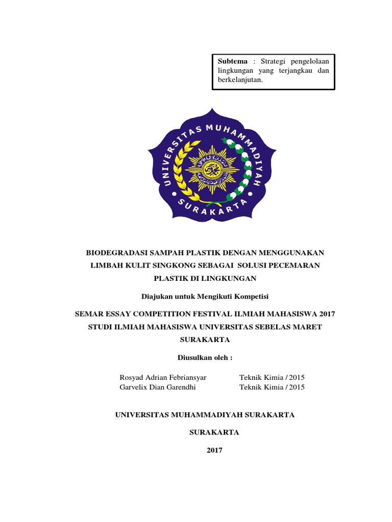 Biodegradasi Sampah Plastik Dengan Menggunakan Limbah Kulit Singkong ...