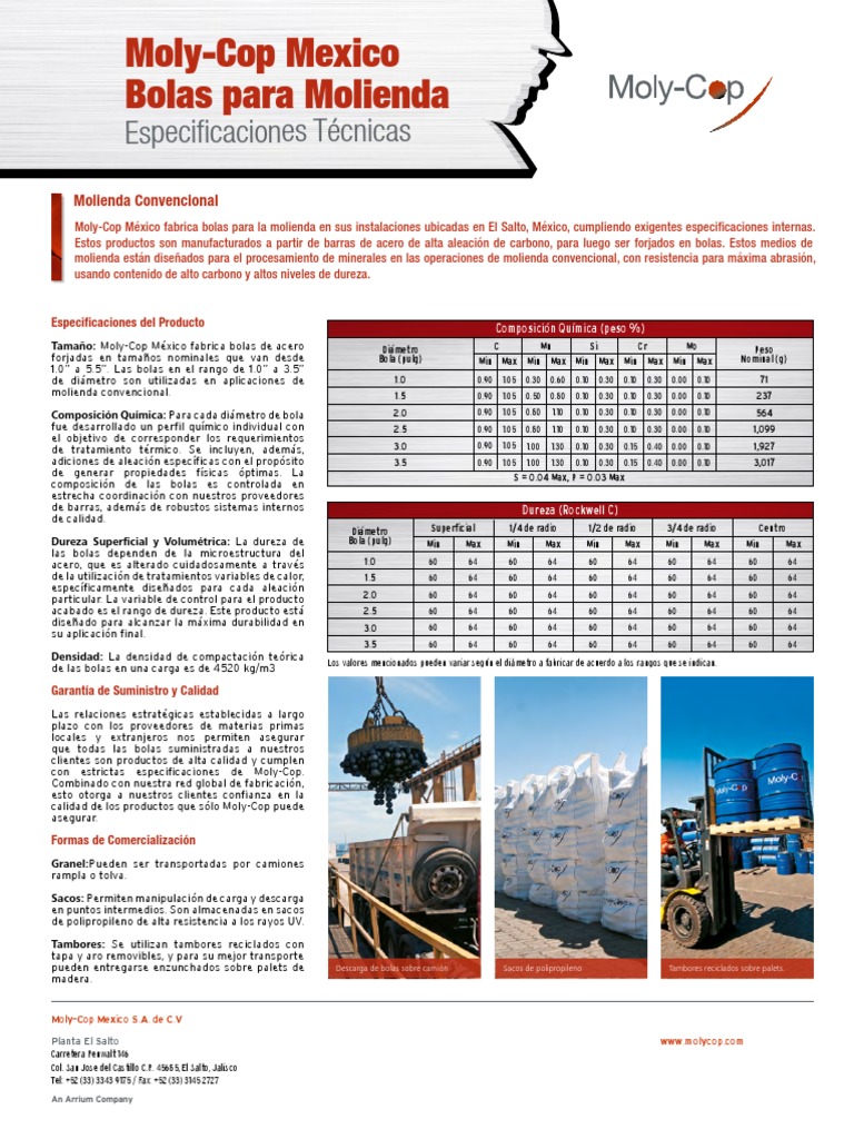 Bolas de Molienda Moly-Cop México | PDF | Acero | Dureza