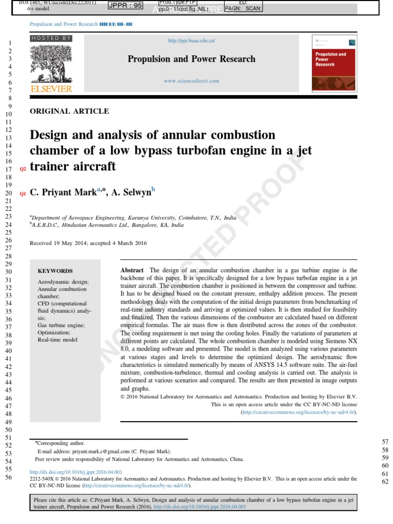Design and Analysis of Annular Combustion Chamber of A Low Bypass ...
