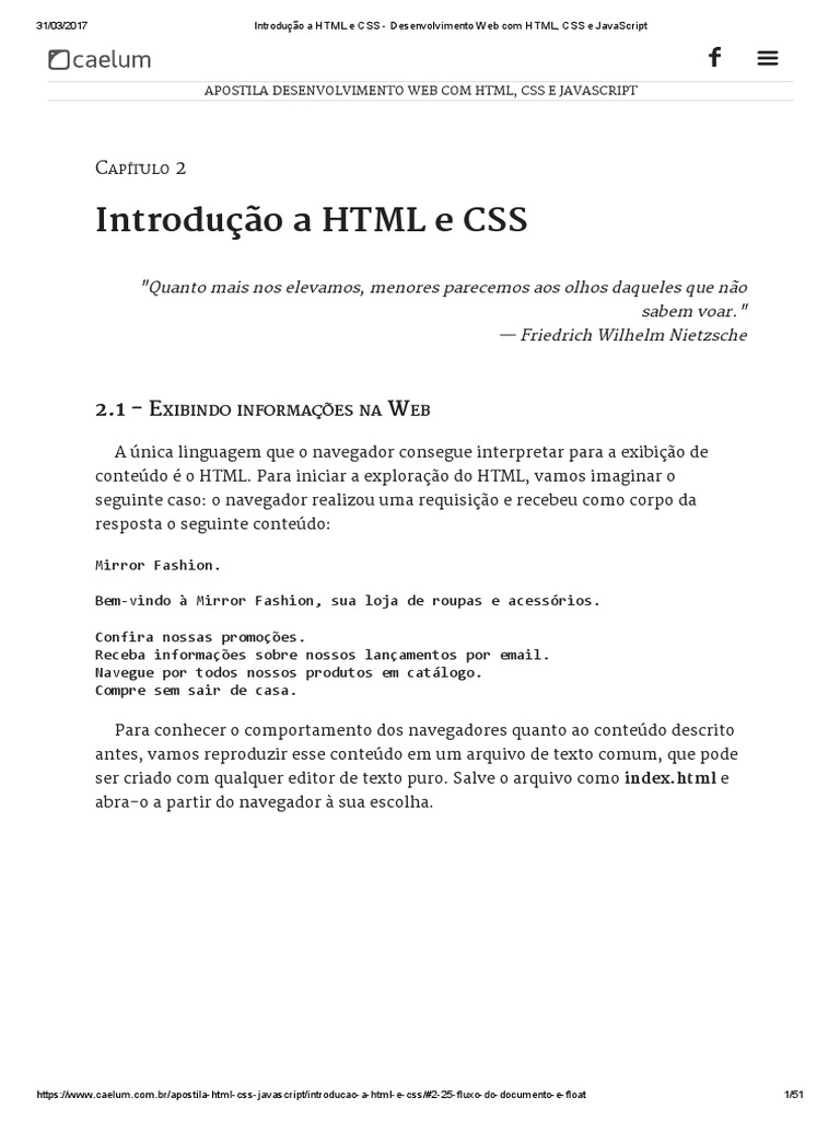 Introdução A Html E Css Desenvolvimento Web Com Html Css E 