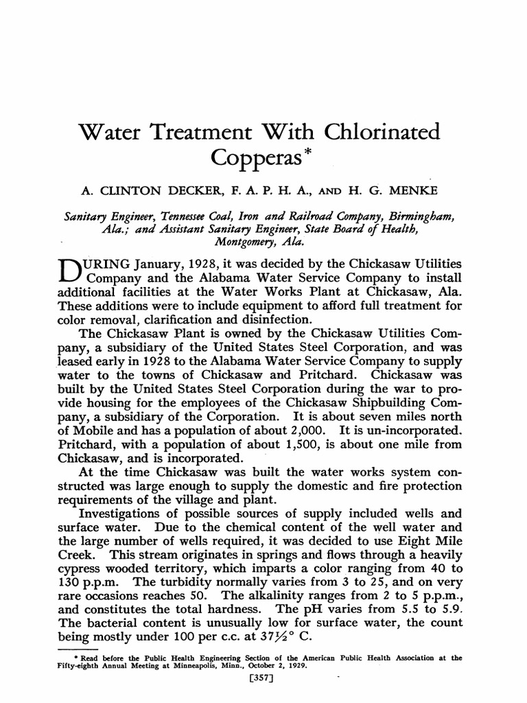 Chlorinated Copperas in Water Treatment | PDF | Water Purification ...