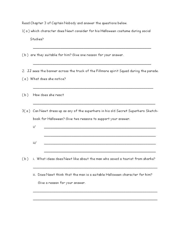 Captain Nobody Chapter Exercise | PDF | Leisure