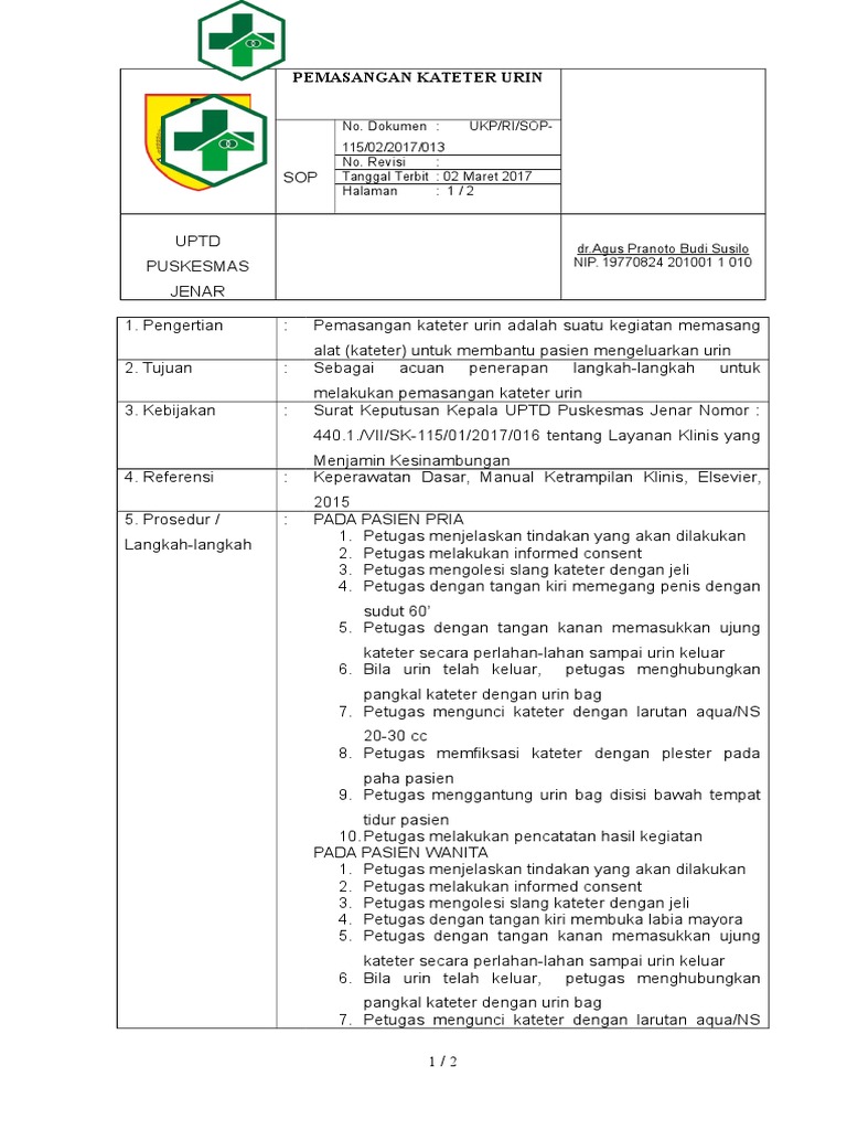 SOP Pemasangan Kateter | PDF
