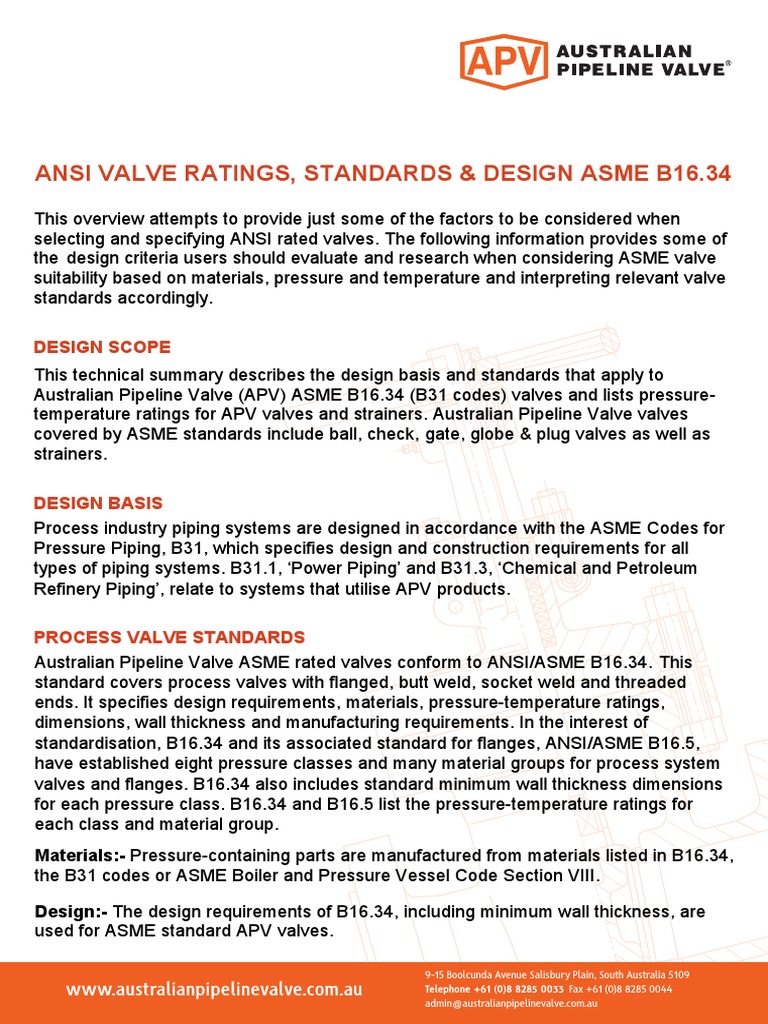 Ansi Valve Ratings, Standards & Design Asme B16.34 | PDF | Computers