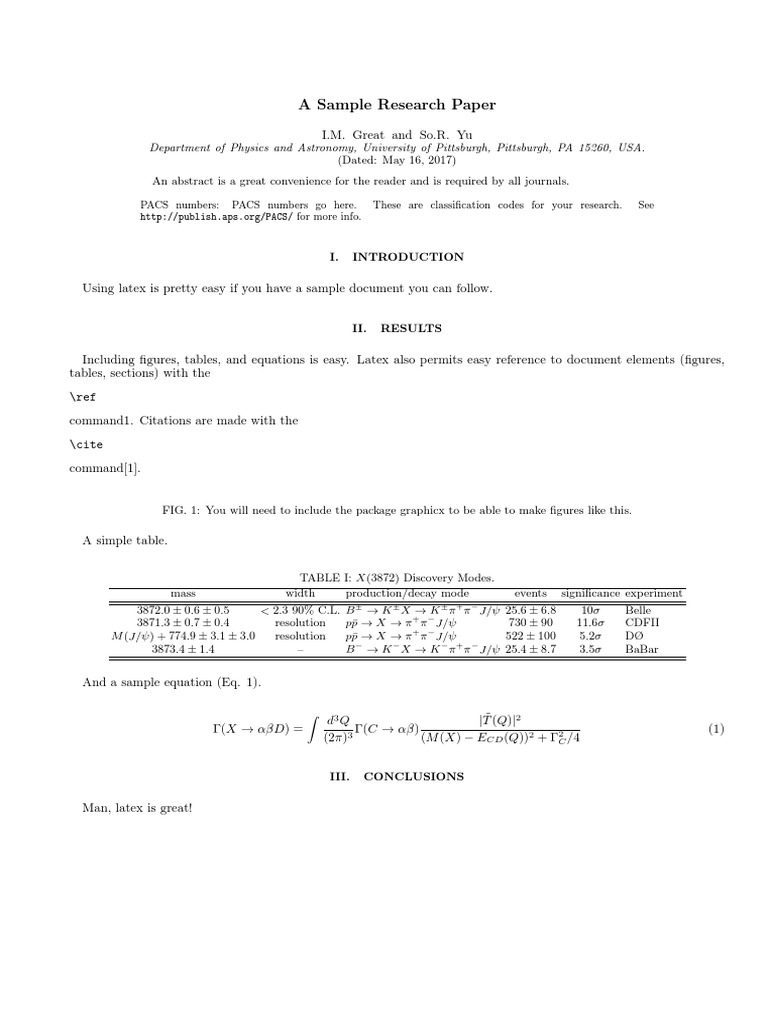 A Sample Research Paper: PACS Numbers: PACS Numbers Go Here. These Are ...