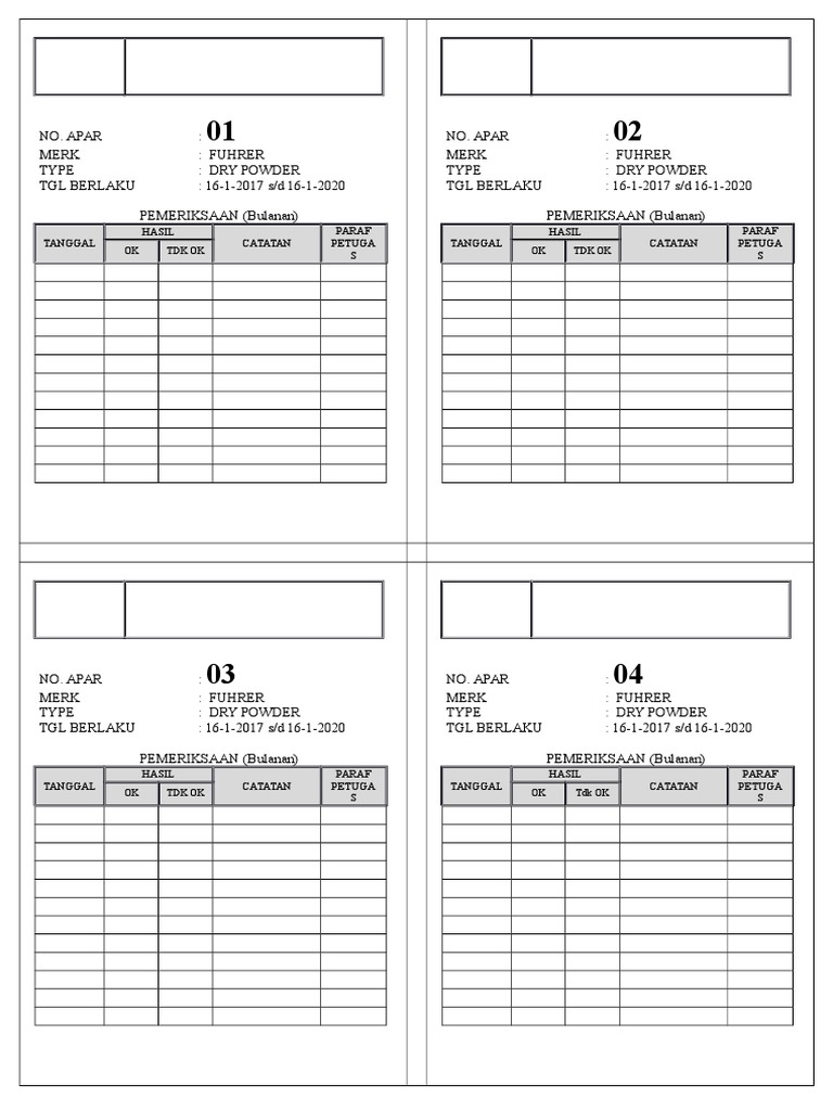 Contoh Form Checklist Apar - Riset