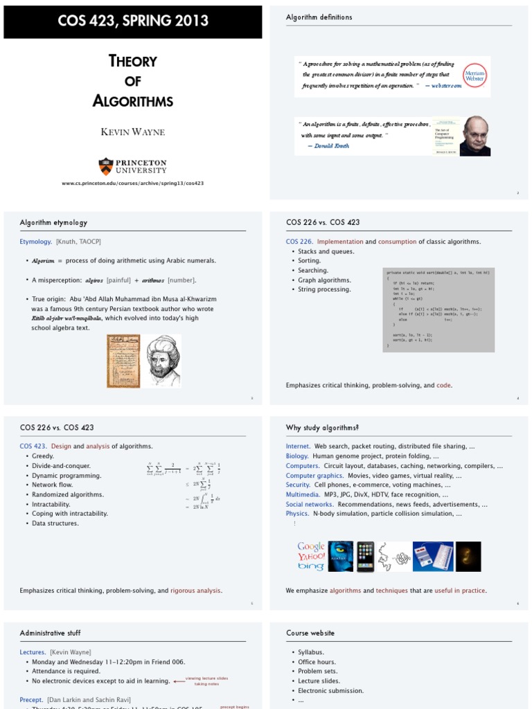 COS 423, Spring 2013: Heory OF Lgorithms | PDF | Algorithms | Areas Of Computer Science