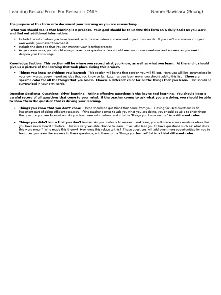 Learning Record Form A | PDF | Brunei | Borneo